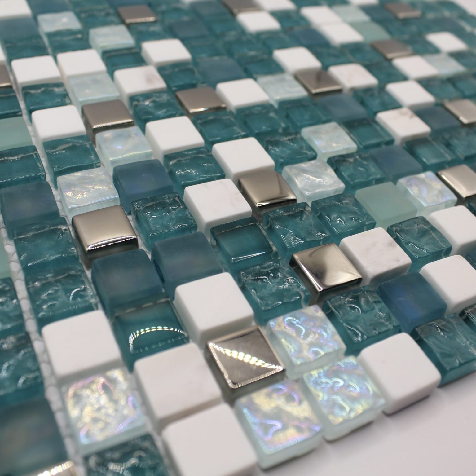 Lakes Sea Green Glass Stone and Metal Mosaic Tile - Love Mosaic