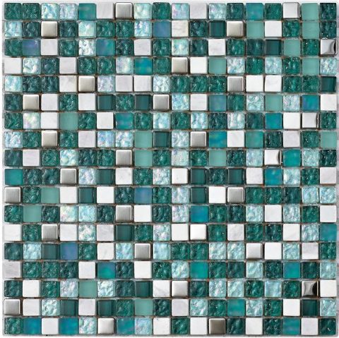 Lakes Sea Green Glass Stone and Metal Mosaic Tile - Love Mosaic