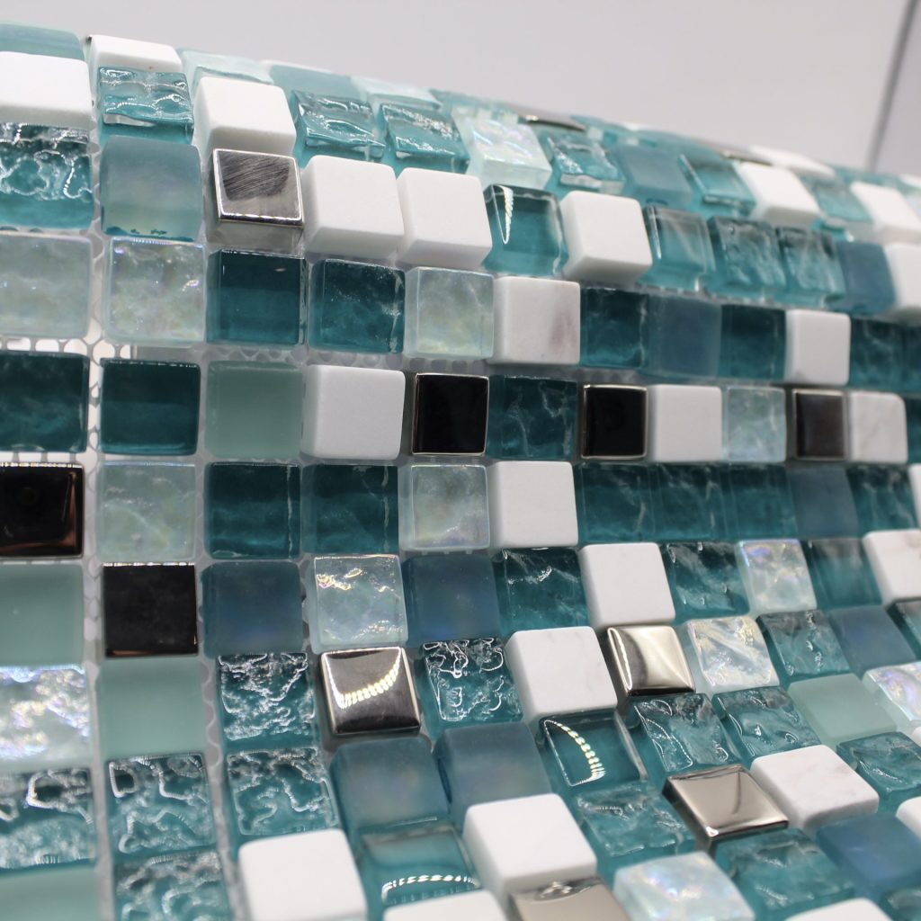 Lakes Sea Green Glass Stone and Metal Mosaic Tile - Love Mosaic